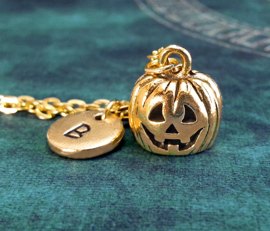 Jack O Lantern Necklace SMALL Gold Jack-o-lantern Charm Pumpkin Charm ...