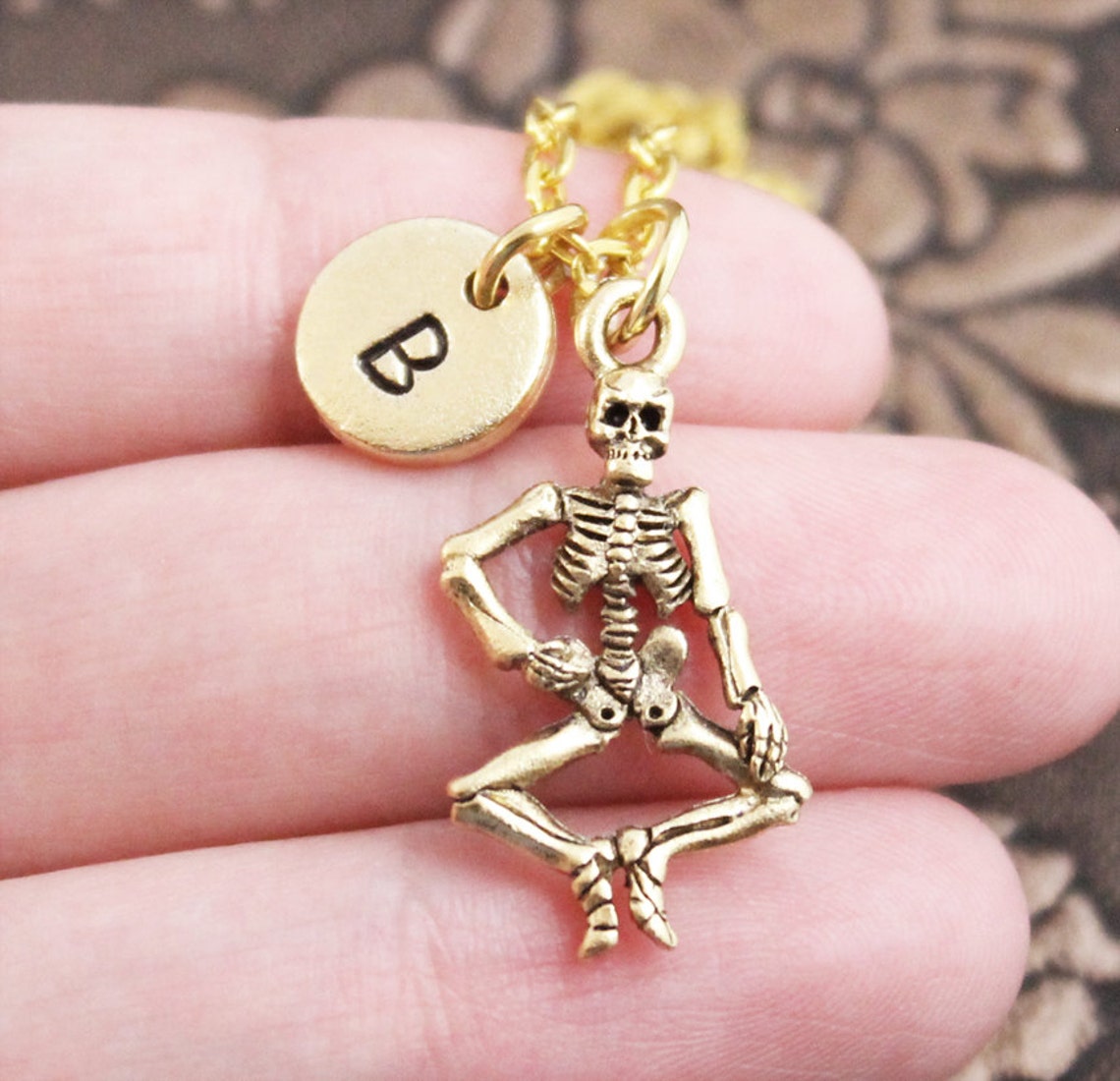 Personalized Gold Skeleton Necklace Initial Necklace | Etsy