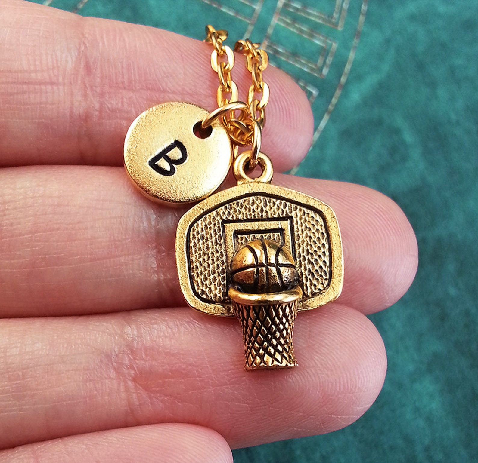 Basketball Hoop Necklace, Gold Basketball Charm, Personalized Necklace ...