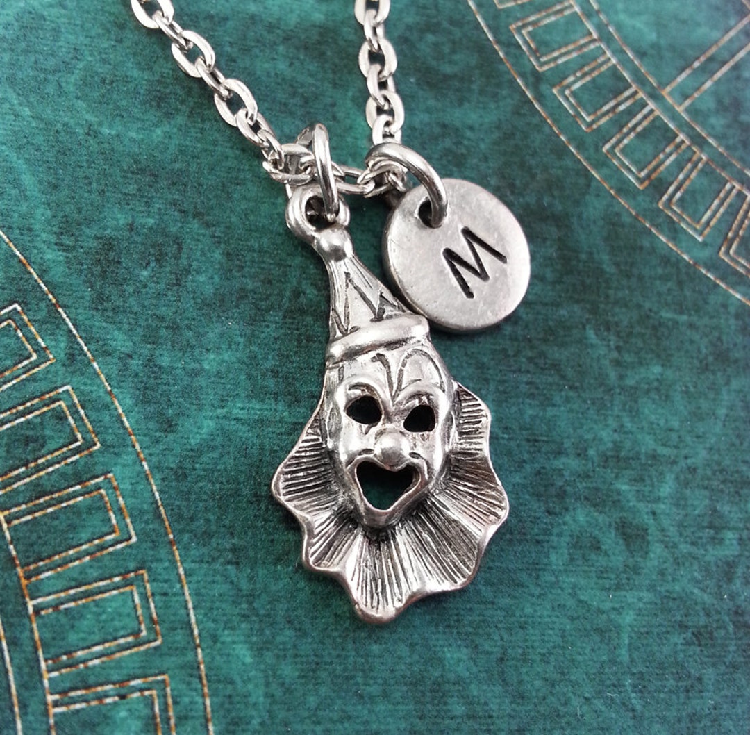 Clown Necklace, Initial Necklace, Clown Pendant Jewelry, Circus Pendant ...