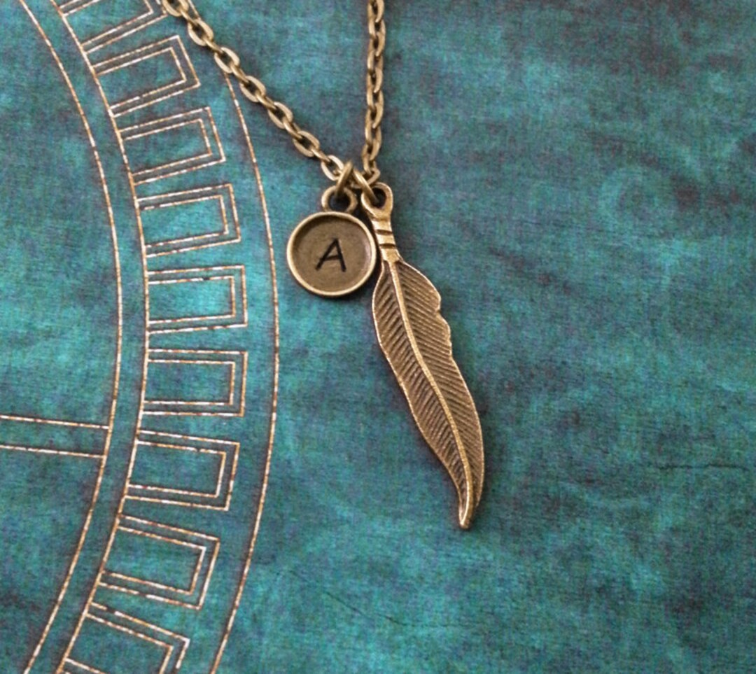 Feather Necklace Bronze Feather Jewelry Brass Feather Charm Necklace ...