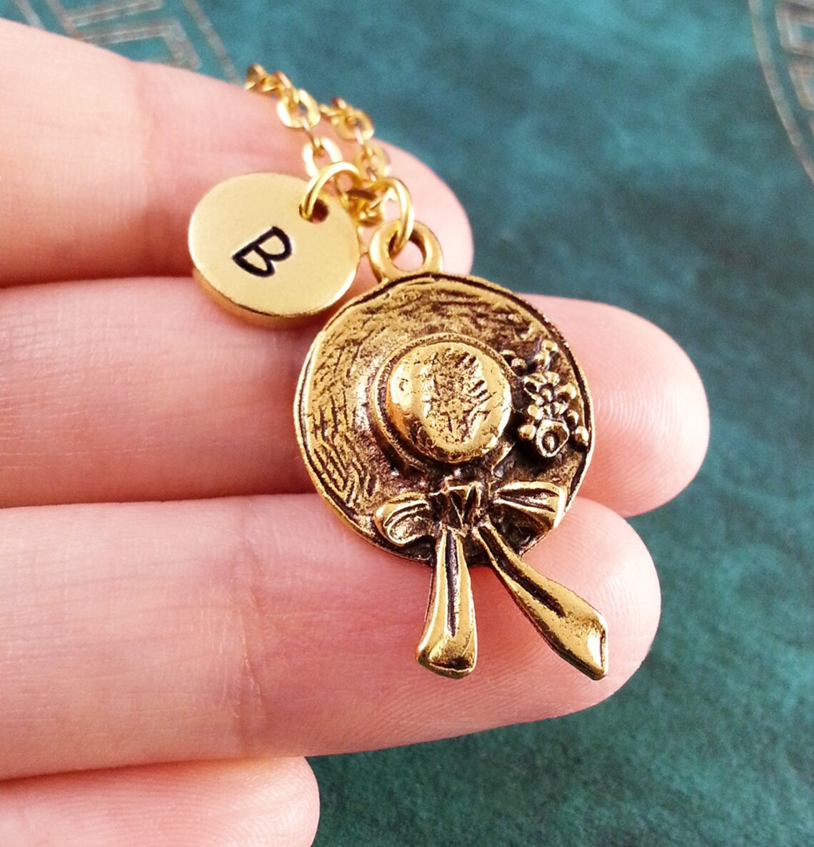 Hat Necklace Hat Jewelry Monogram Necklace Gold Charm Necklace ...