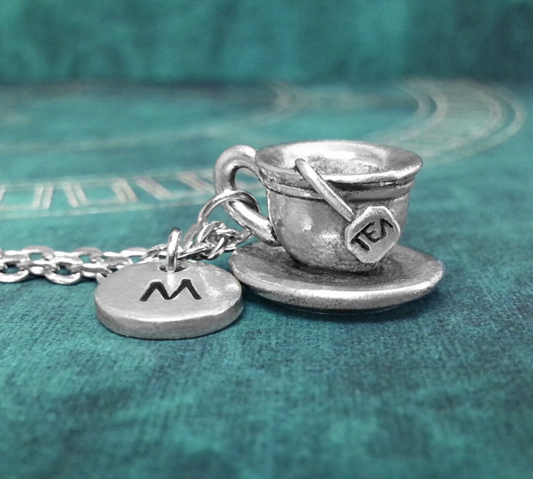 Teacup Necklace, Initial Necklace Personalized Necklace, Engraved ...