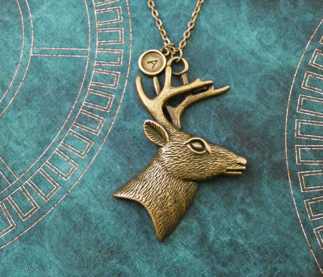 Deer Necklace LARGE Bronze Deer Jewelry Antlers Necklace Hunting ...