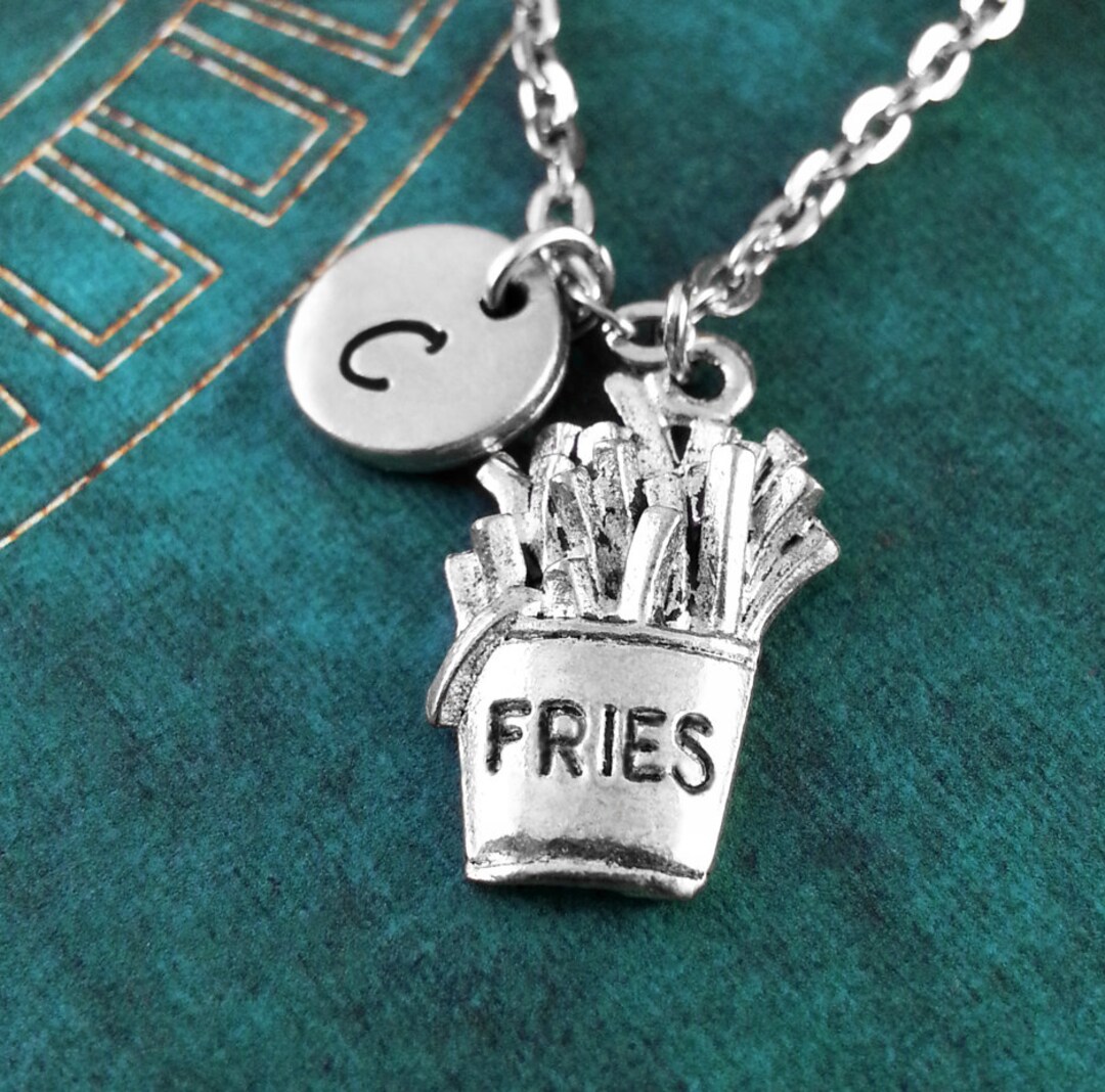French Fry Necklace, Initial Necklace, Silver French Fries Charm ...