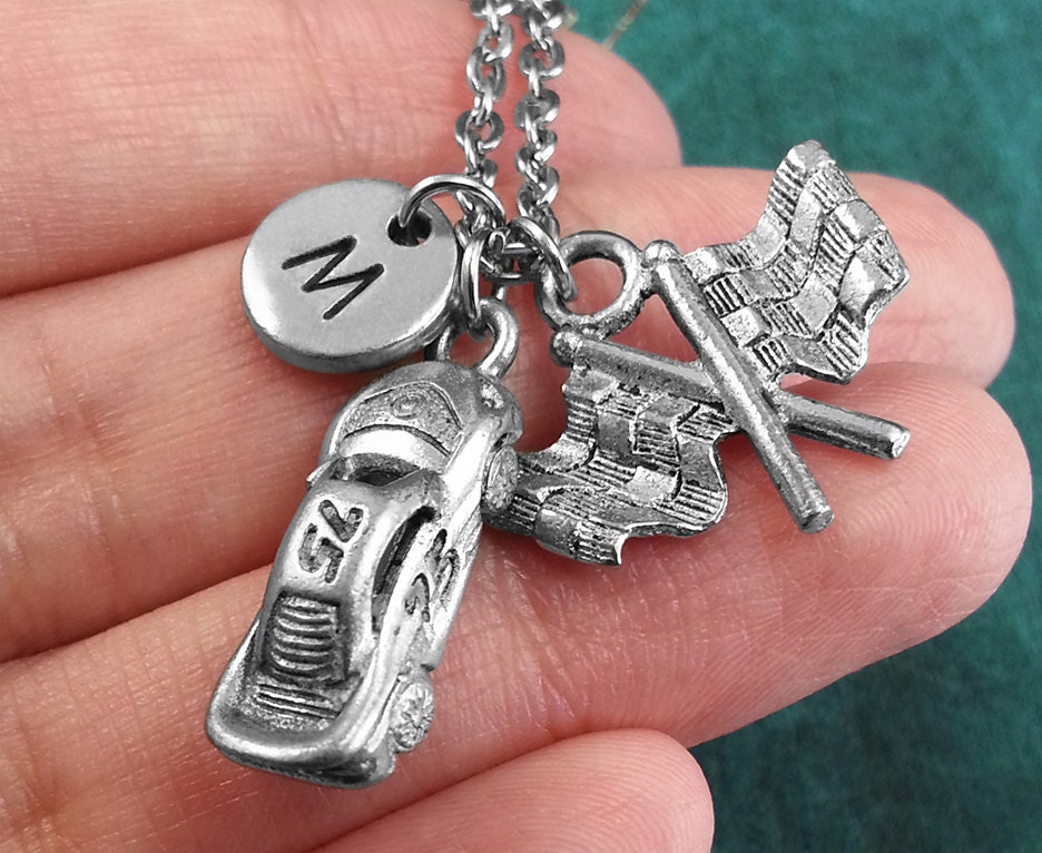 Race Car Necklace Personalized Necklace Race Flag Pendant - Etsy