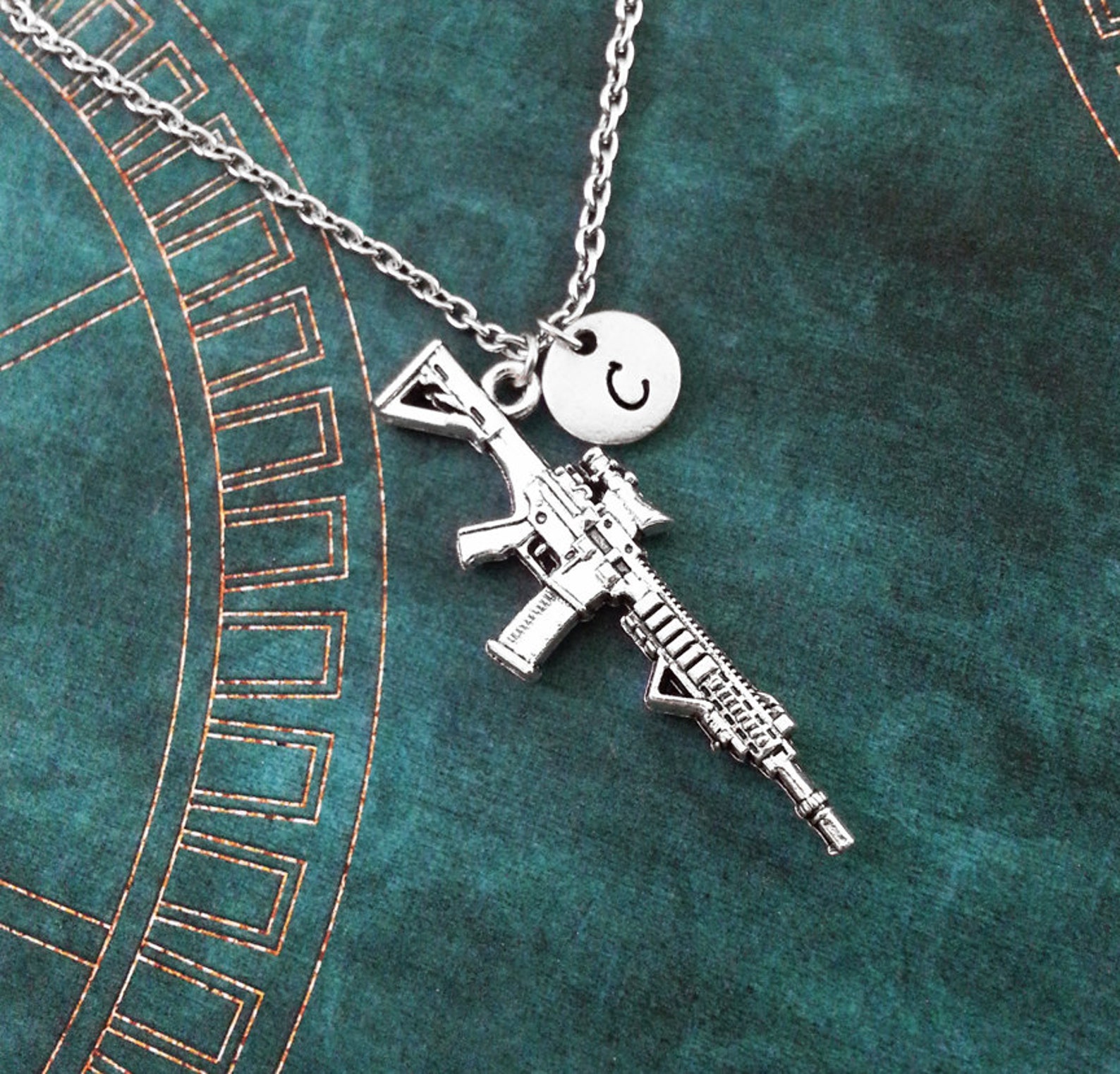 Rifle Necklace Gun Necklace Silver Pendant Necklace Machine Gun Charm ...