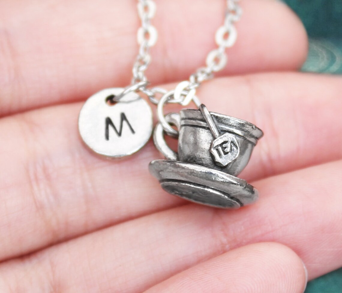 Teacup Necklace, Initial Necklace Personalized Necklace, Engraved ...