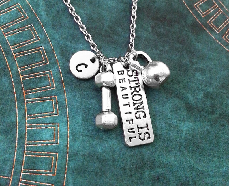 Strong is Beautiful Necklace Silver Kettlebell Necklace Dumbbell ...
