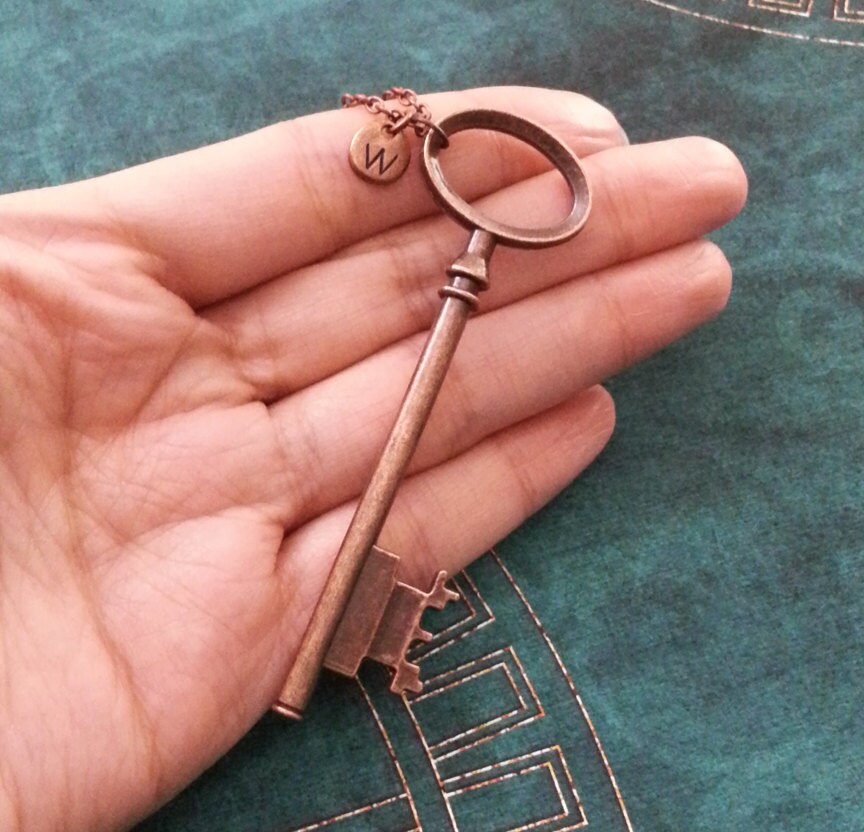 Key Necklace LARGE Copper Key Jewelry Skeleton Key Charm Necklace Key ...