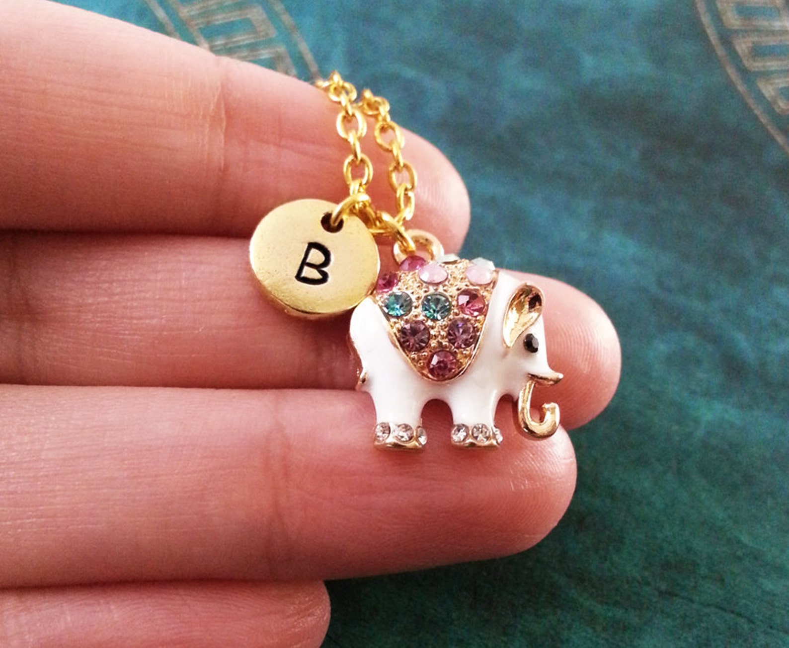 Elephant Necklace SMALL Jeweled Elephant Jewelry Personalized - Etsy