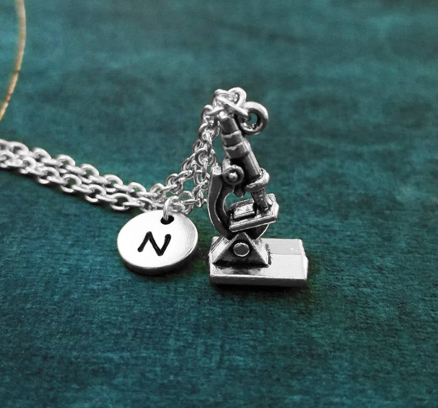 Microscope Necklace SMALL Microscope Charm Necklace Scientist | Etsy
