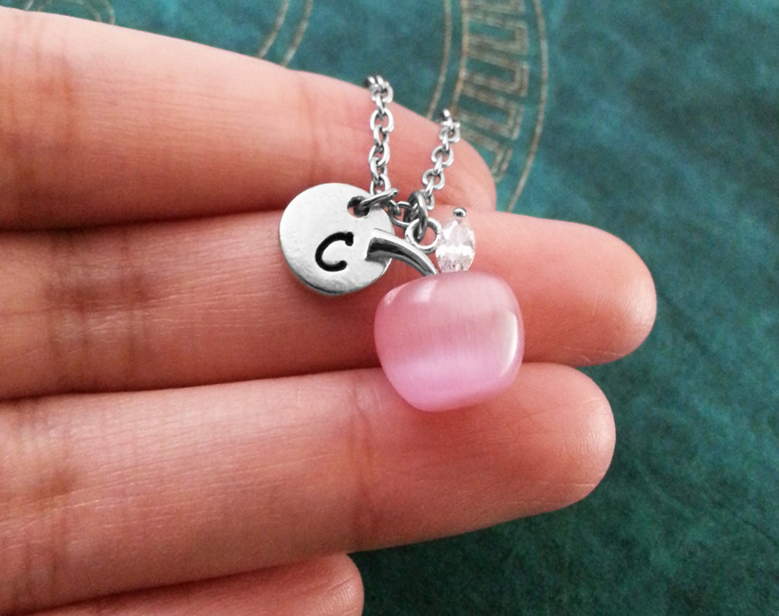 Apple Necklace SMALL Pink Apple Jewelry Personalized Jewelry Clear ...