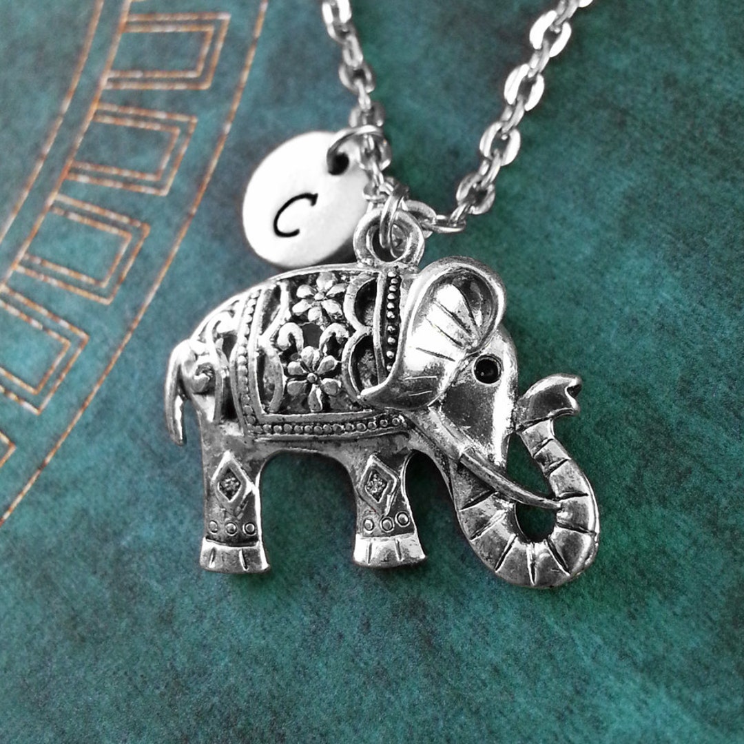 Elephant Necklace Engraved Pendant Necklace Elephant Jewelry Elephant ...