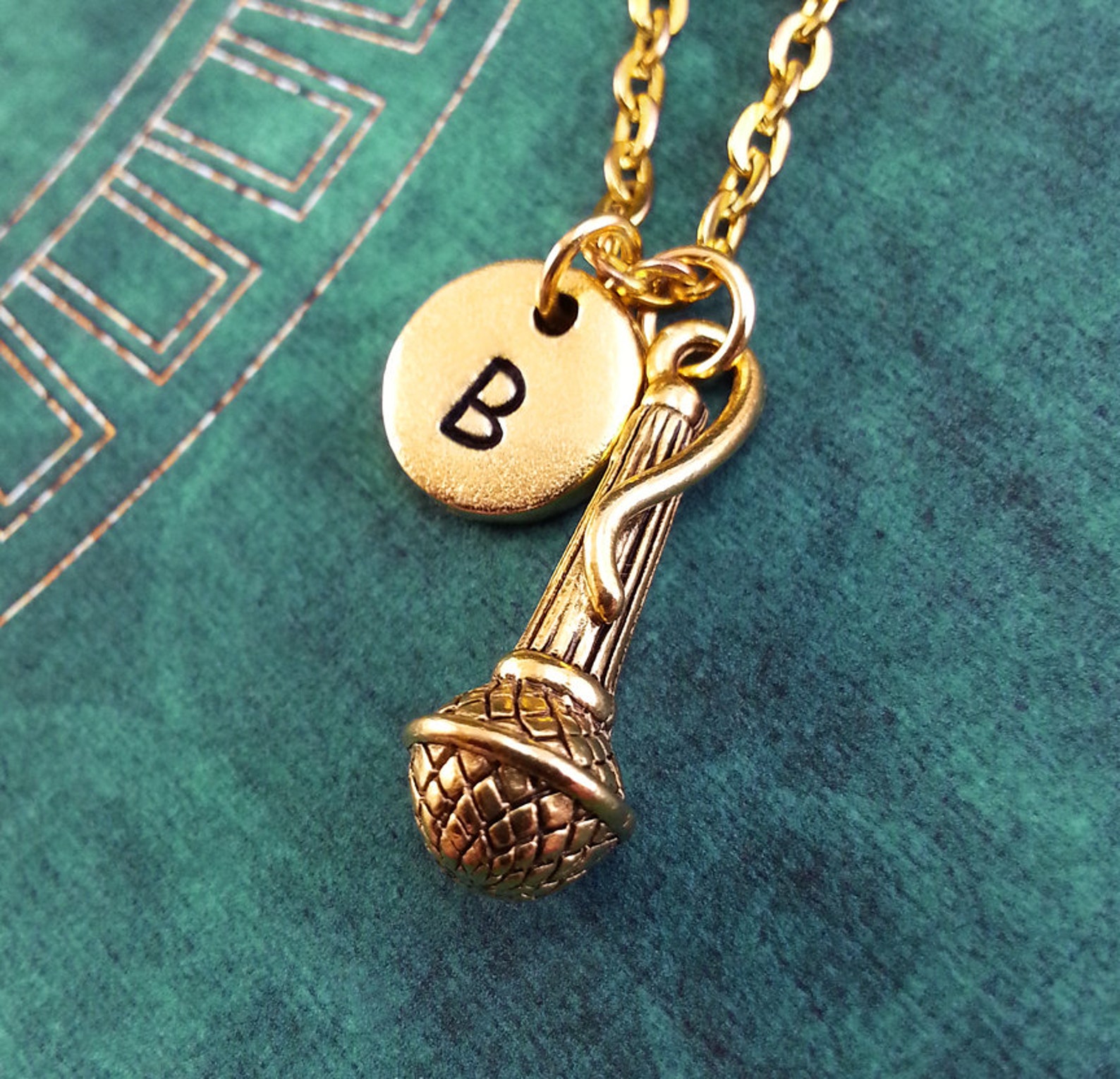 Microphone Necklace Gold Mic Charm Hand Stamped Necklace | Etsy