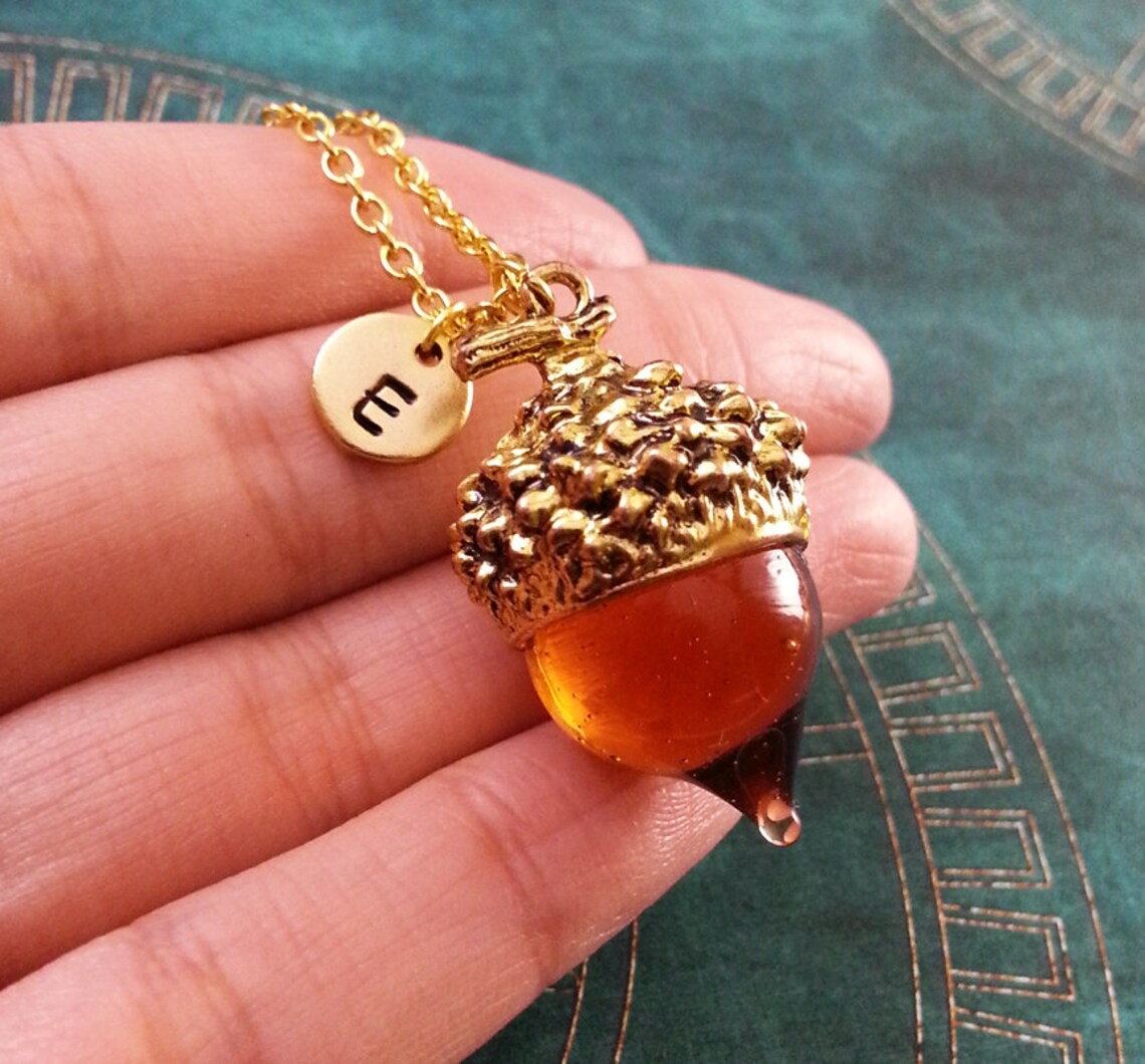 Acorn Necklace Acorn Jewelry Glass Acorn Charm Necklace Gold | Etsy