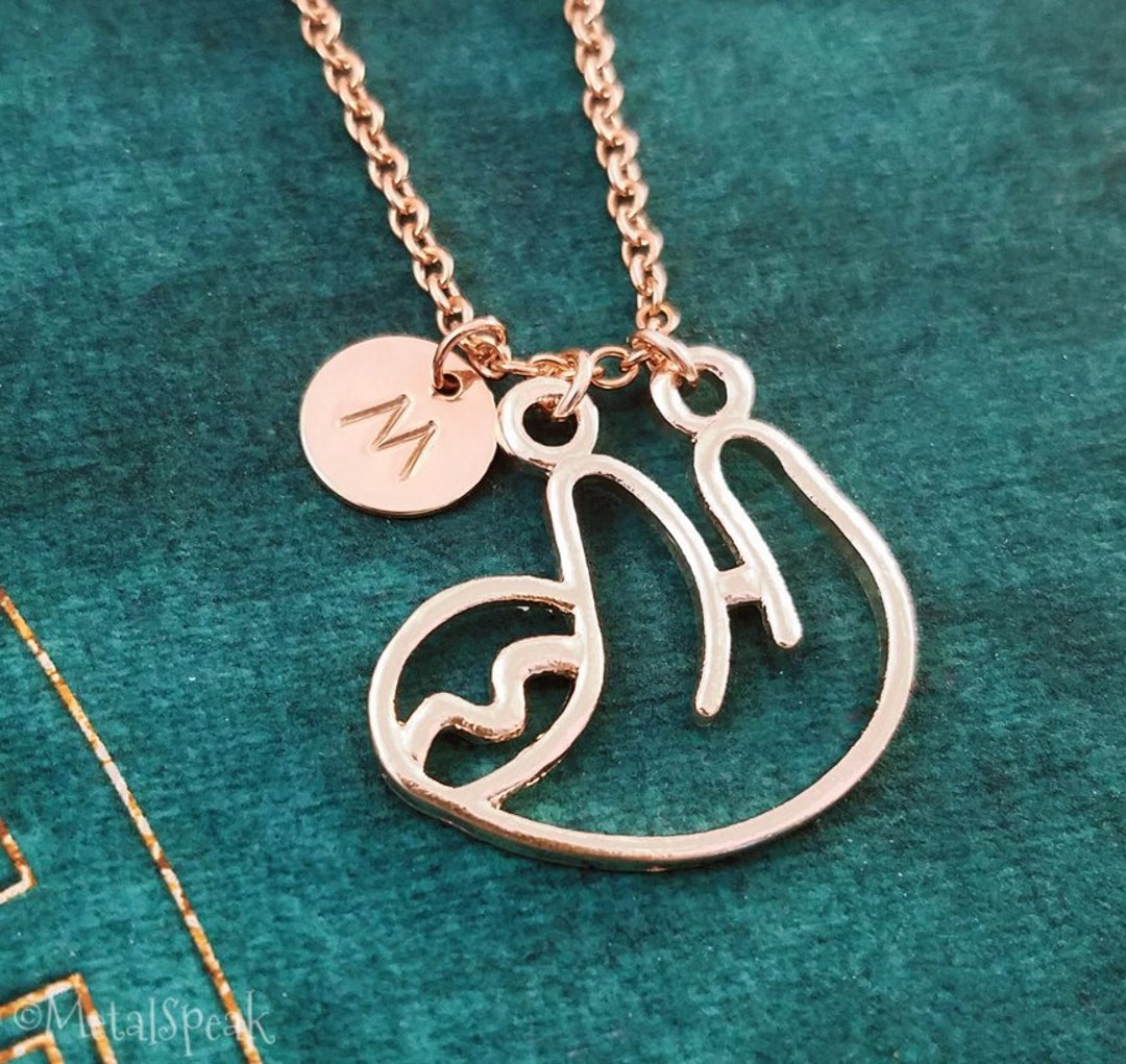 Sloth Necklace Rose Gold Necklace Initial Necklace Personalized ...