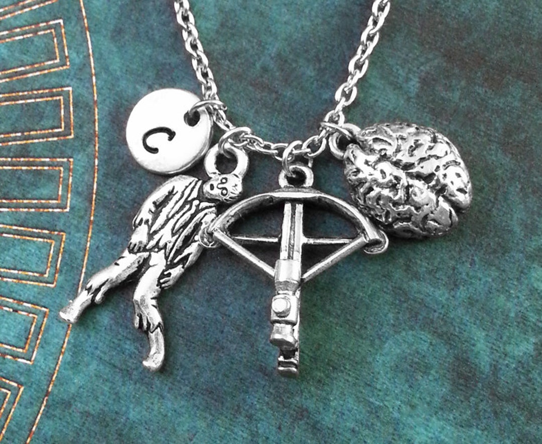 Zombie Necklace Zombie Jewelry Brain Necklace Crossbow Necklace Silver ...