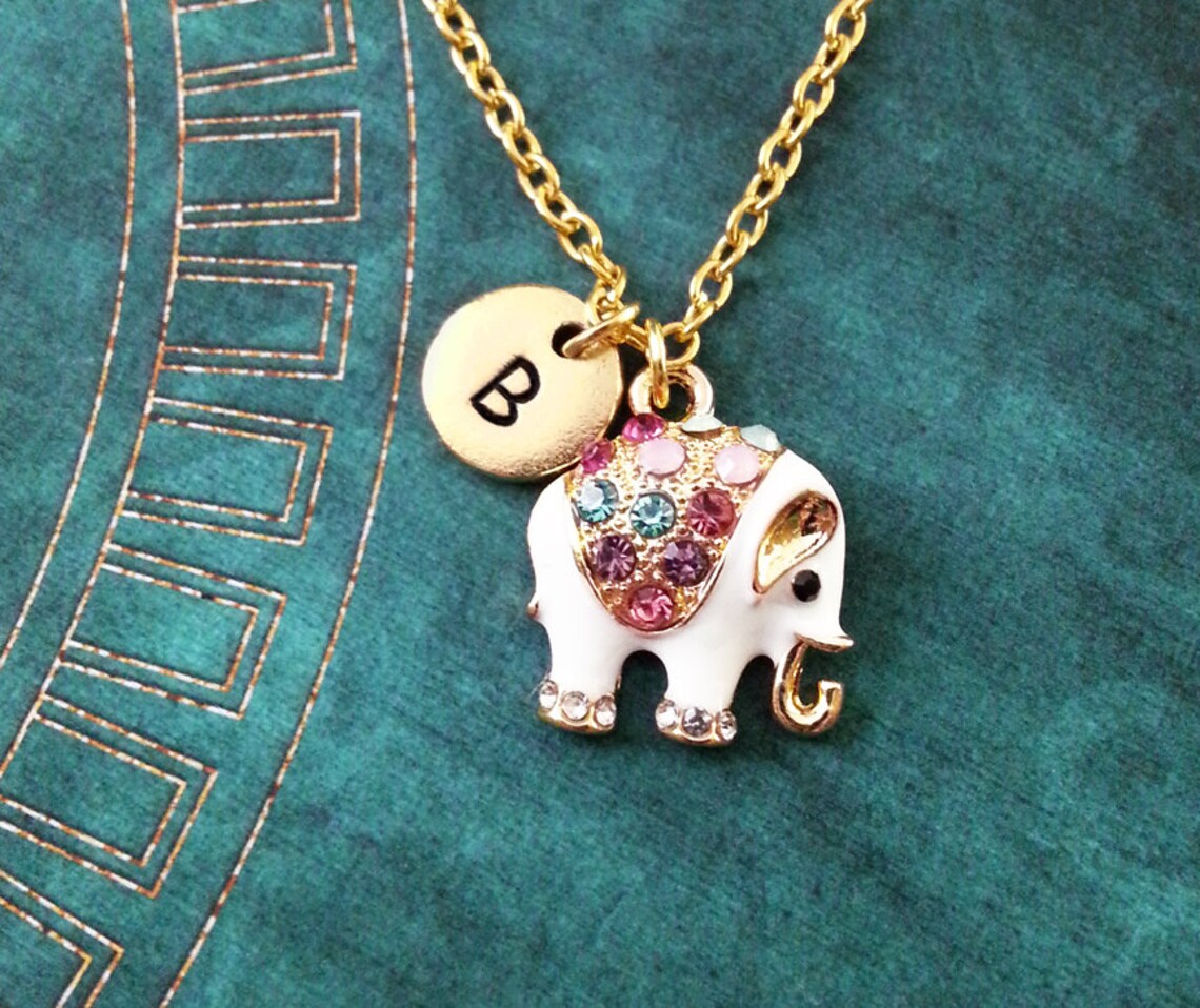 Elephant Necklace SMALL Jeweled Elephant Jewelry Personalized - Etsy