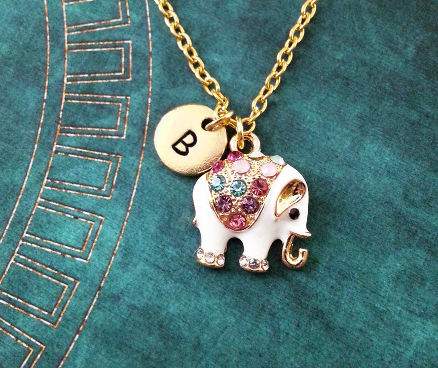 Elephant Necklace SMALL Jeweled Elephant Jewelry Personalized | Etsy