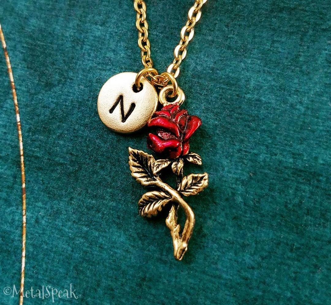 Red Rose Necklace Rose Charm Necklace Rose Jewelry Rose Pendant ...