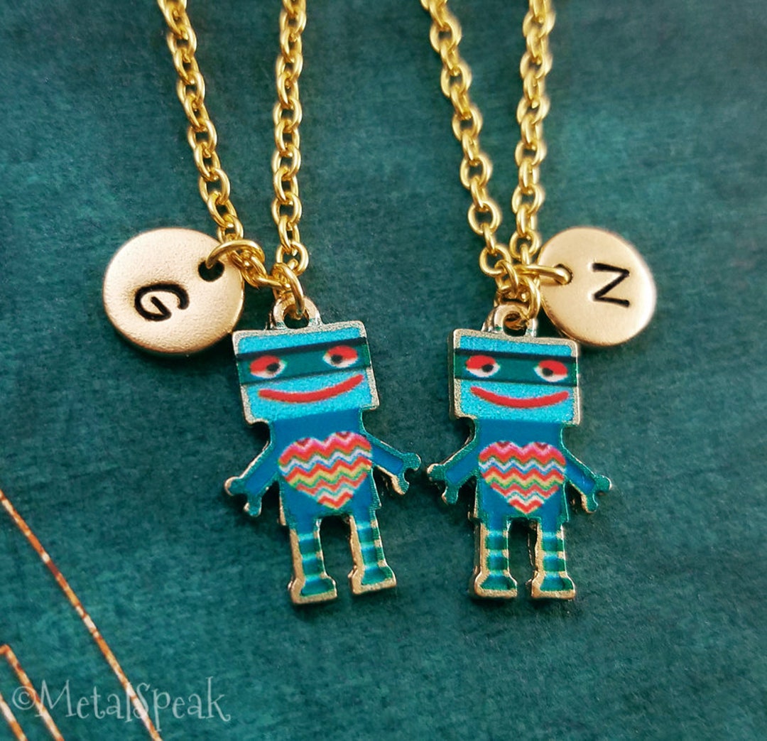 Blue Robot Necklace SET of 2 SMALL Love Robot Charm Necklaces Best ...