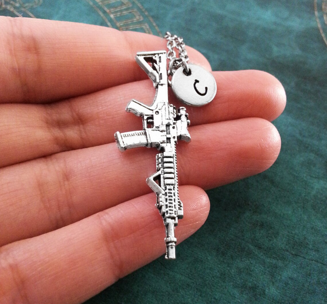 Rifle Necklace Gun Necklace Silver Pendant Necklace Machine Gun Charm ...