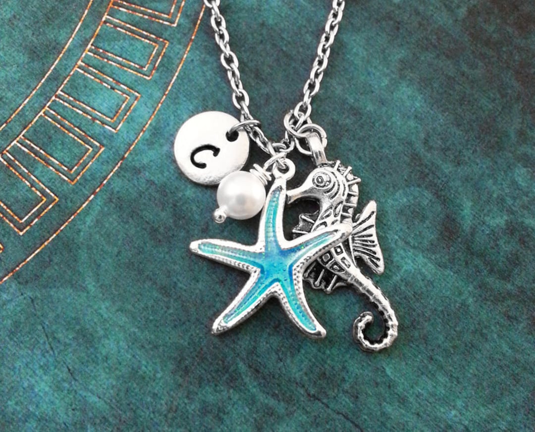 Seahorse Necklace Beach Jewelry Personalized Jewelry Sea Jewelry Blue ...