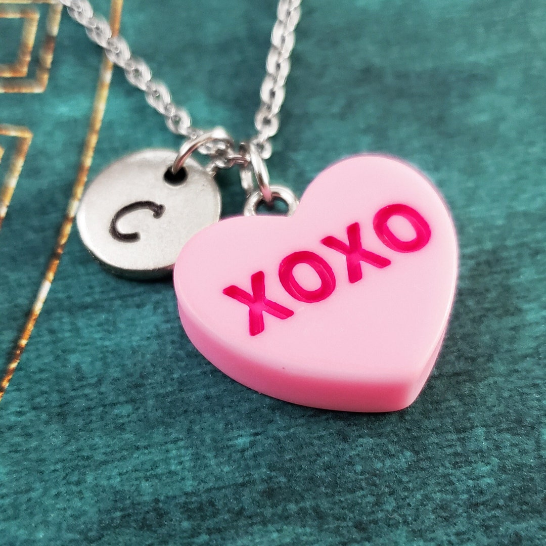Conversation Heart Necklace SMALL XOXO Pink Candy Heart Charm Pendant ...