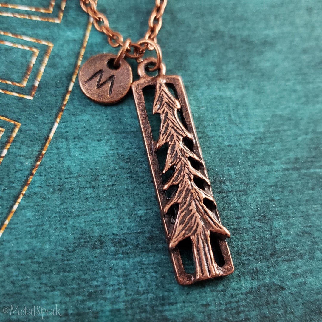 Pine Tree Necklace SMALL Copper Evergreen Tree Pendant Rustic Bar Charm ...