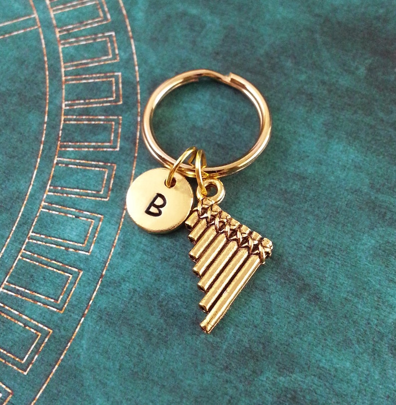 Gold Pan Flute Necklace Pan Flute Charm Hand Stamped Necklace Monogram ...