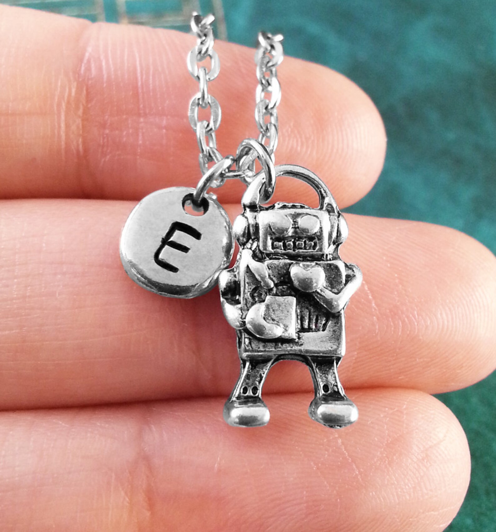 Cute Robot Necklace, Personalized Necklace, Robot Pendant, Custom Gift ...