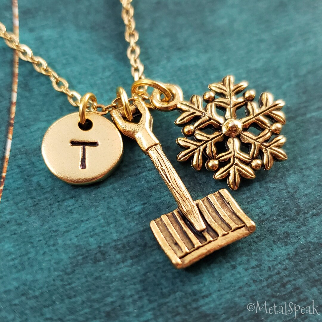 Snow Necklace Winter Jewelry Snowflake Necklace Initial Charm Shovel ...