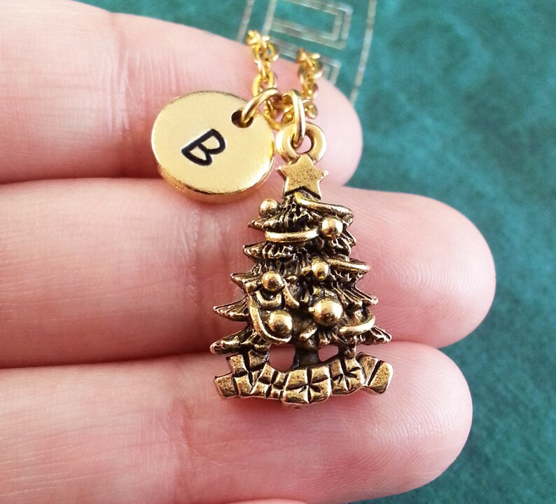 Christmas Tree Necklace, Christmas Charm, Personalized Necklace, Gold ...