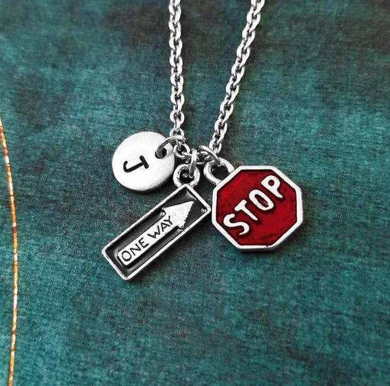 Stop Sign Necklace One Way Necklace Red Street Sign Necklace | Etsy