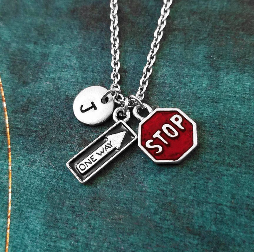 Stop Sign Necklace One Way Necklace Red Street Sign Necklace - Etsy