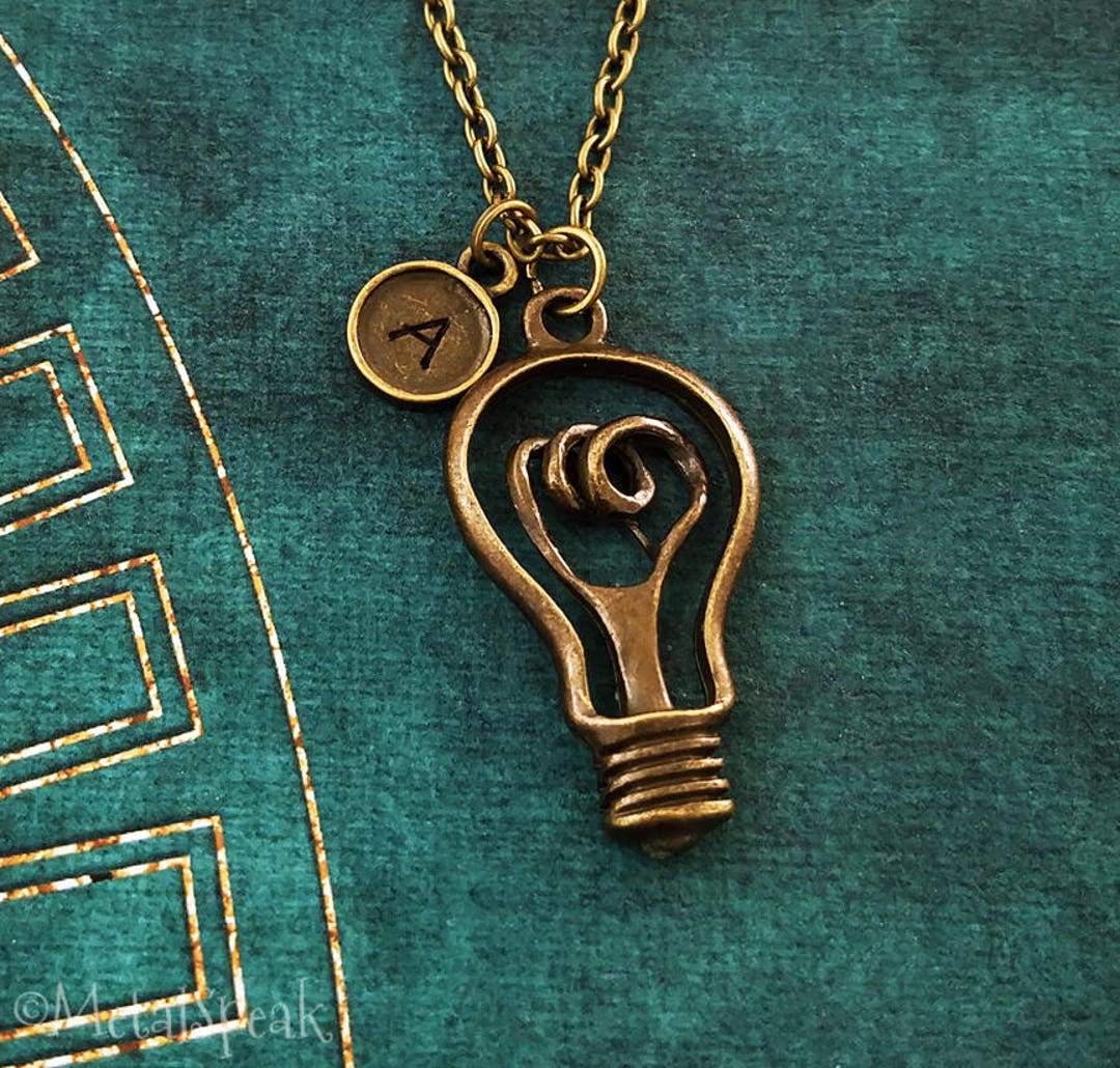 Lightbulb Necklace Bronze Light Bulb Necklace Light Necklace ...