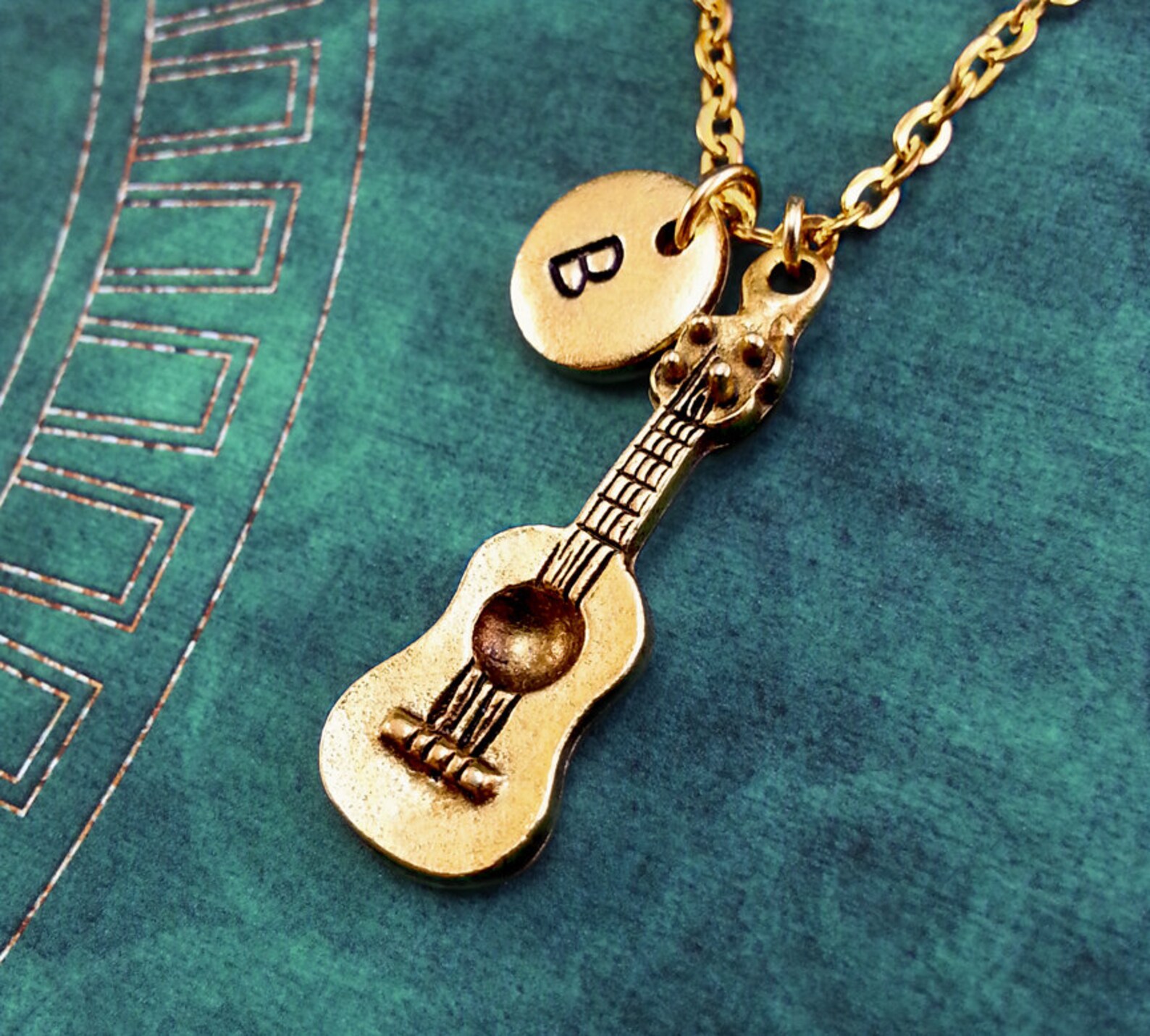 Guitar Necklace, Gold Acoustic Guitar, Personalized Necklace, Pendant ...
