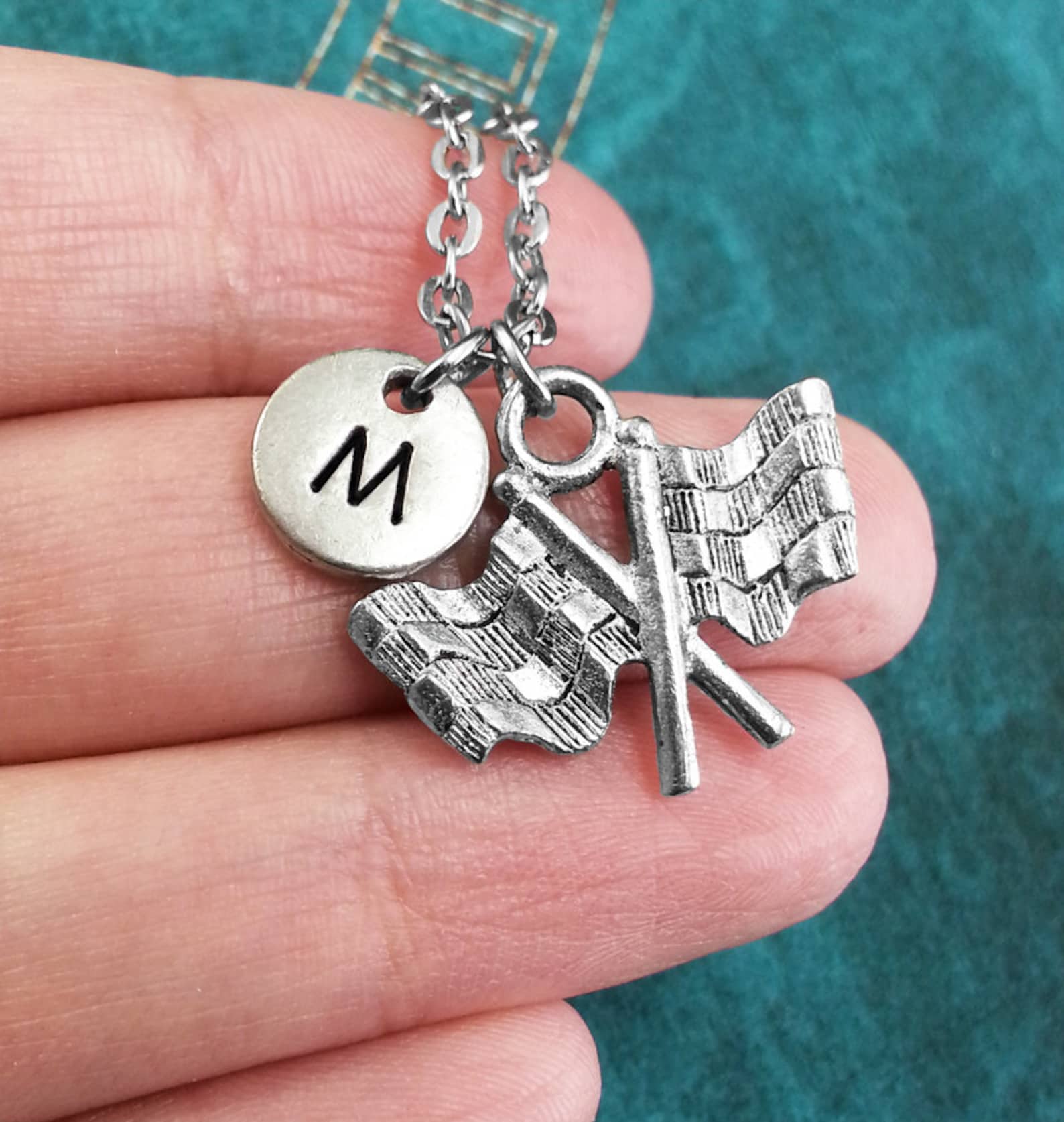 Racing Flag Necklace, Personalized Necklace, Race Flag Pendant, Custom ...