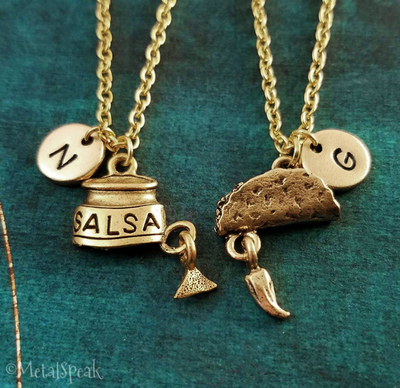 Taco Necklace SET of 2 Taco and Salsa Charm Necklaces Mexican | Etsy