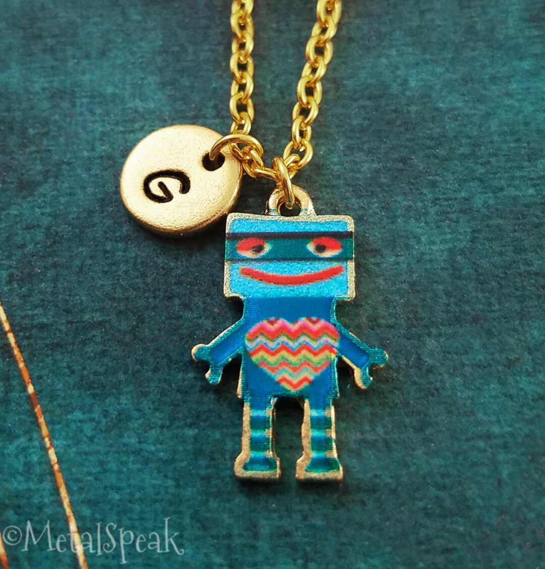 Blue Robot Necklace Cute Little Robot Charm Necklace Robot Jewelry ...