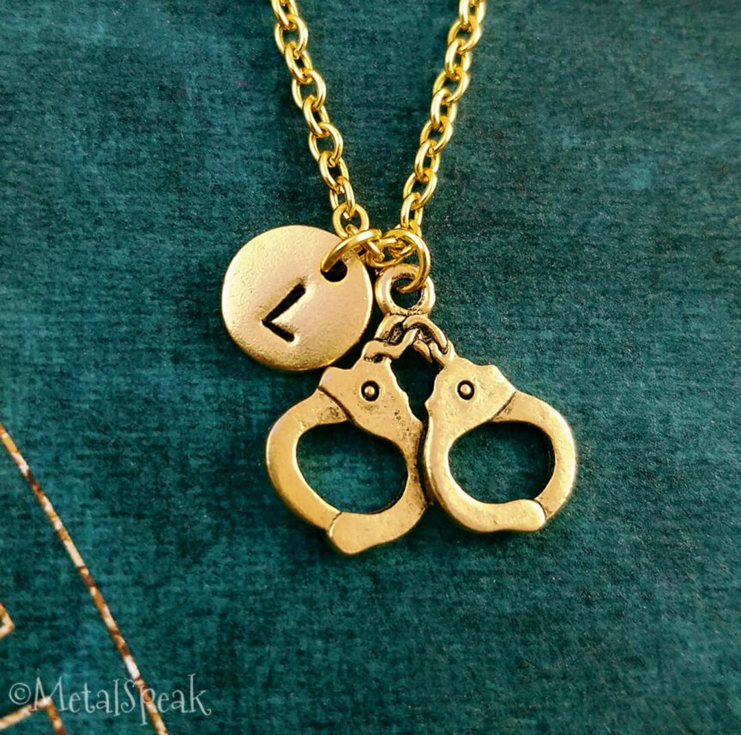 Handcuffs Necklace SMALL Handcuffs Charm Necklace Handcuffs Pendant Law ...
