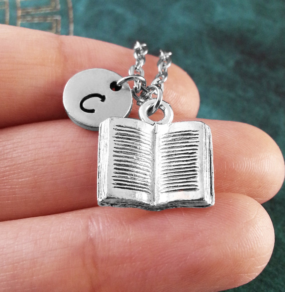 Book Necklace, Silver Book Jewelry, Open Book Necklace, Book Pendant ...