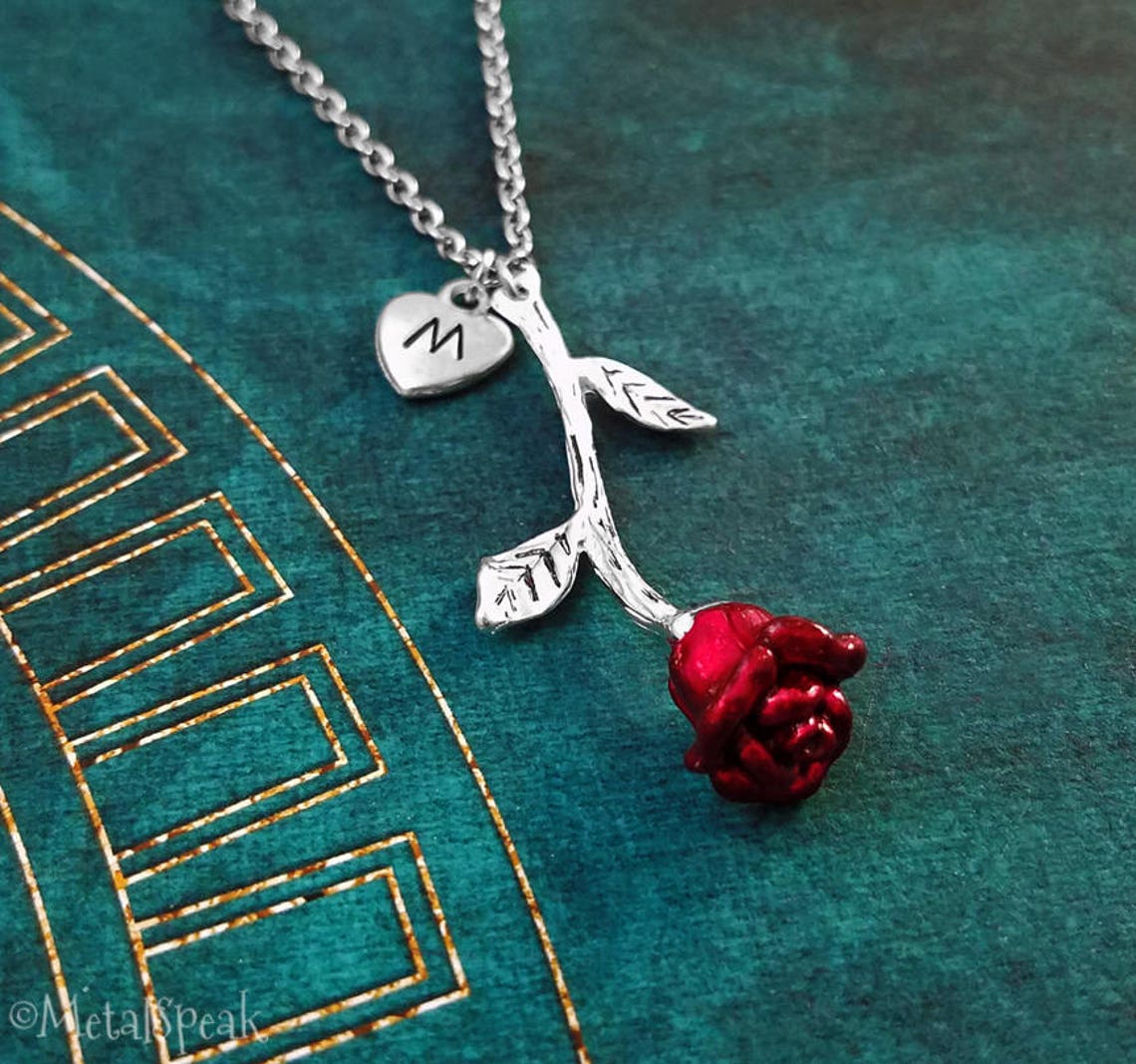 Red Rose Necklace Rose Charm Necklace Rose Jewelry Rose Pendant ...