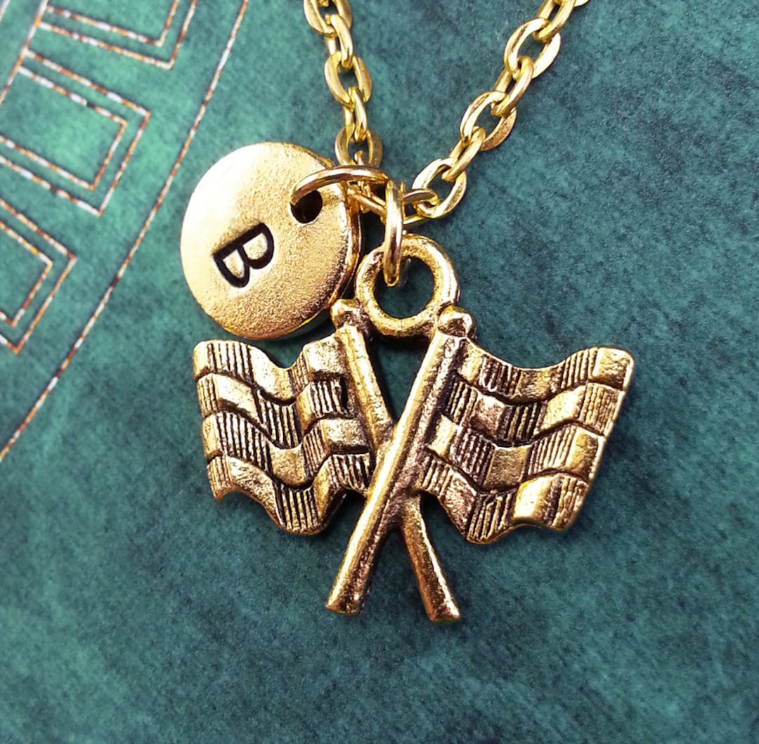Race Flags Necklace Gold Race Car Flags Charm Personalized Necklace ...