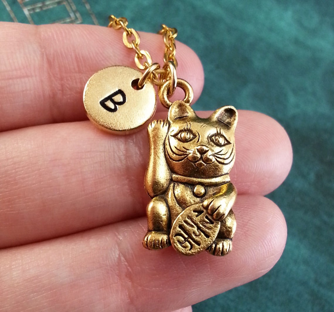 Maneki Neko Cat Necklace Lucky Cat Pendant Welcoming Cat | Etsy