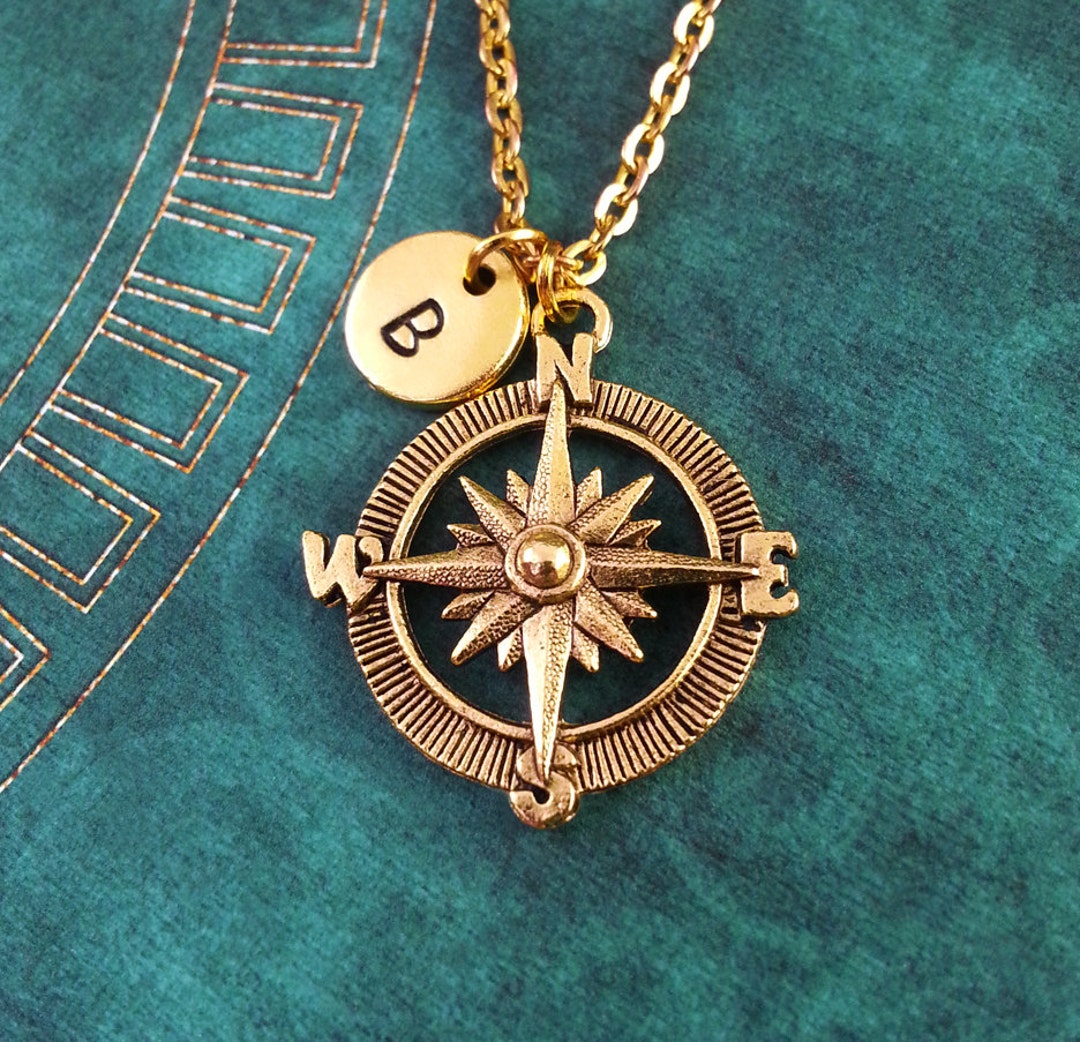 Gold Compass Necklace, Custom Initial Necklace, Personalized Necklace ...