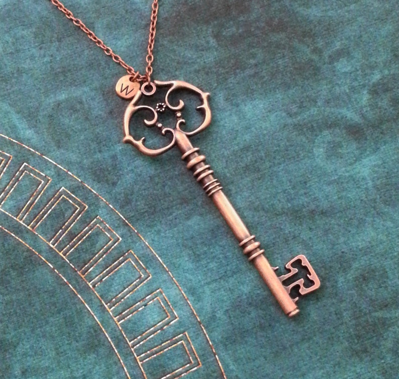 Key Necklace LARGE Copper Key Jewelry Skeleton Key Charm Necklace Key ...