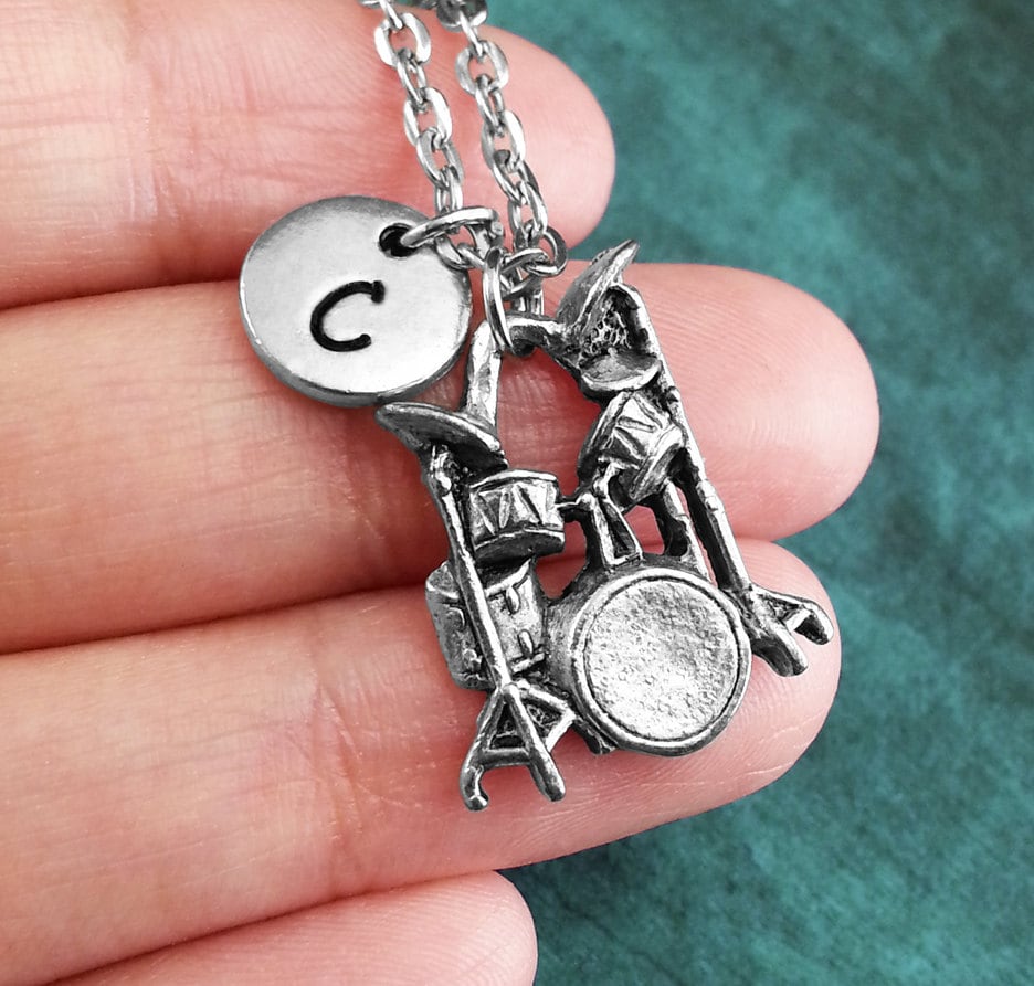 Drum Necklace Drum Set Charm Drummer Keychain Hand Stamped - Etsy