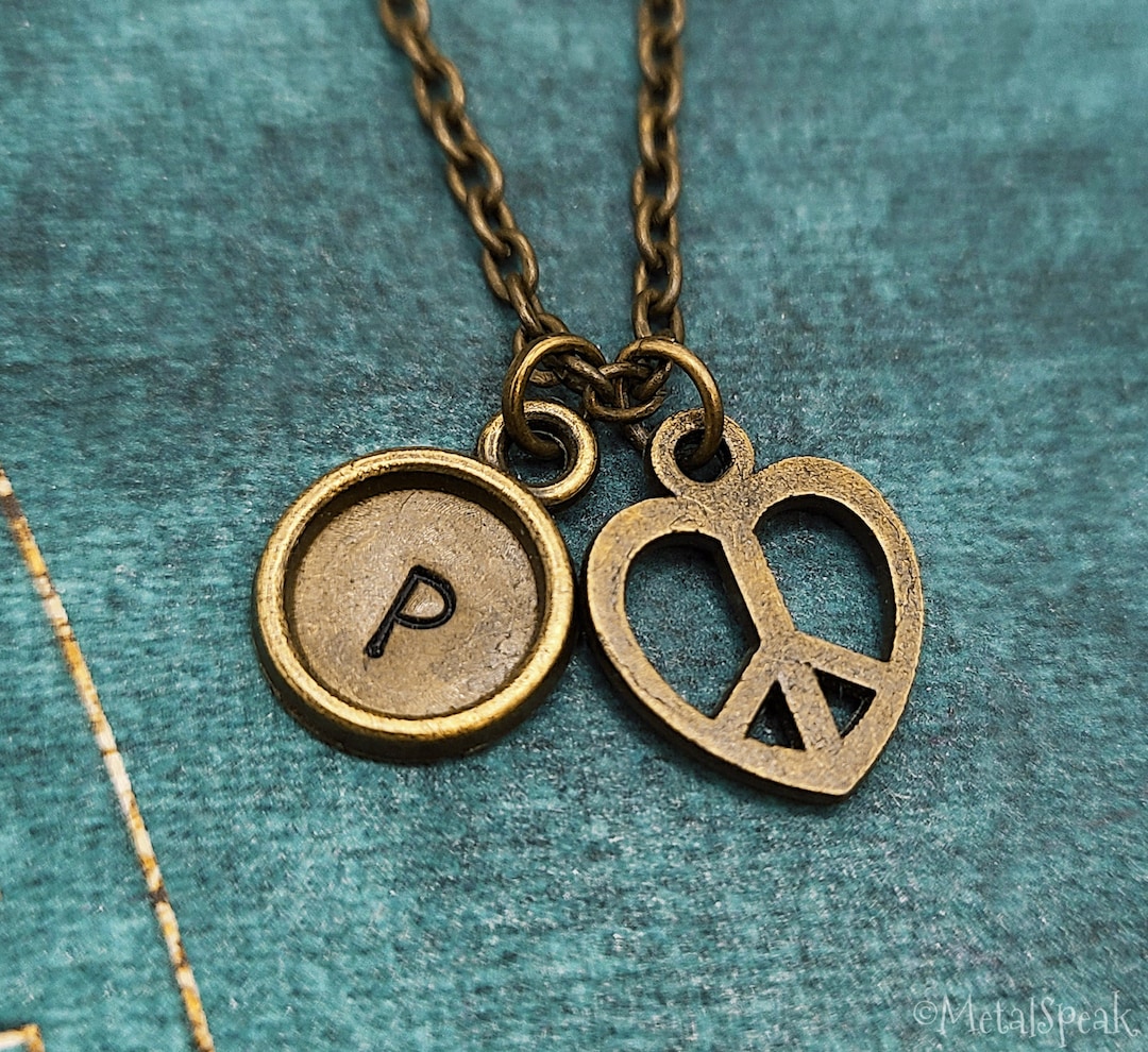 Peace Sign Necklace SMALL Peace Sign Heart Necklace Peace Sign Charm ...